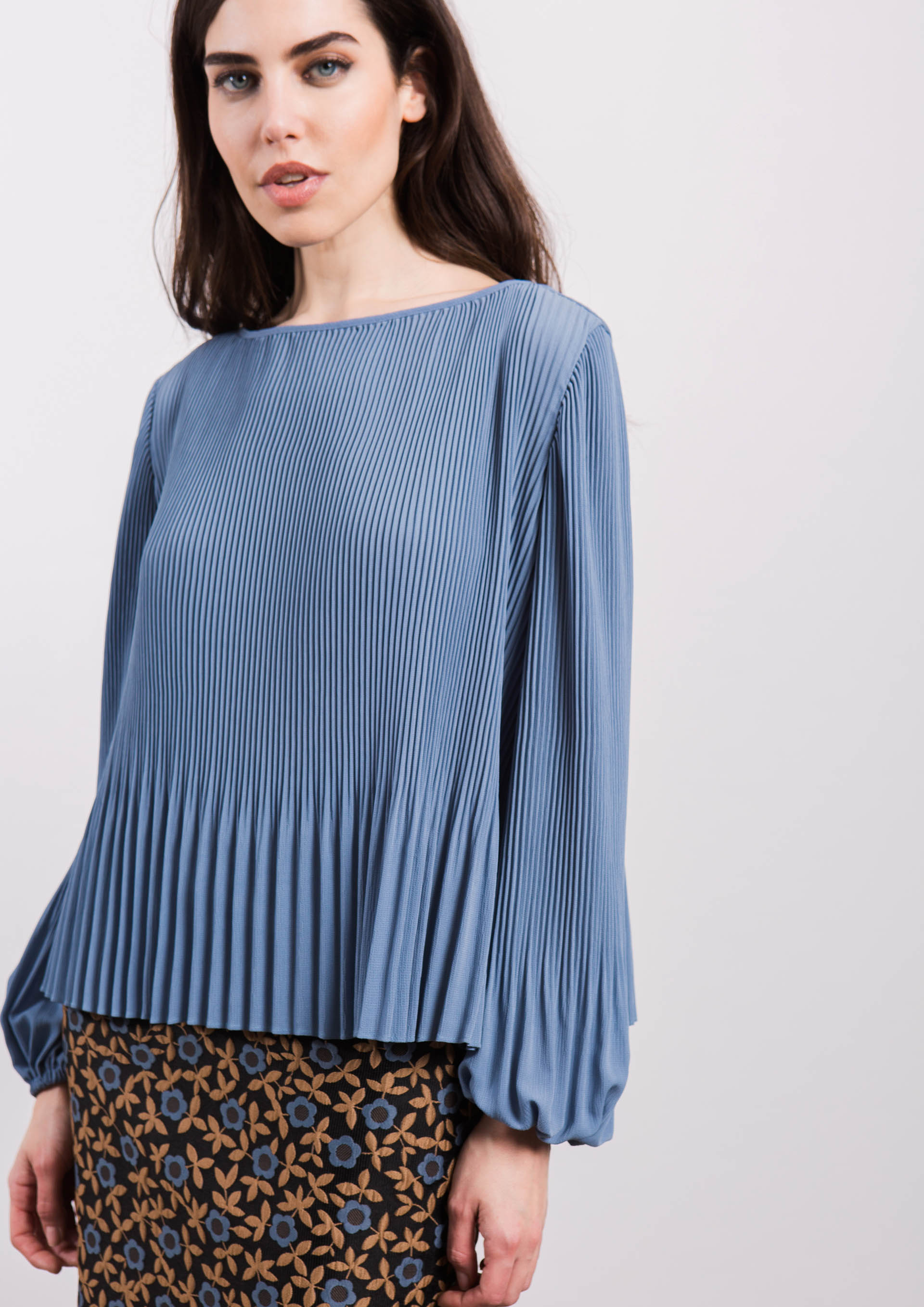 Blue Pleated Blouse