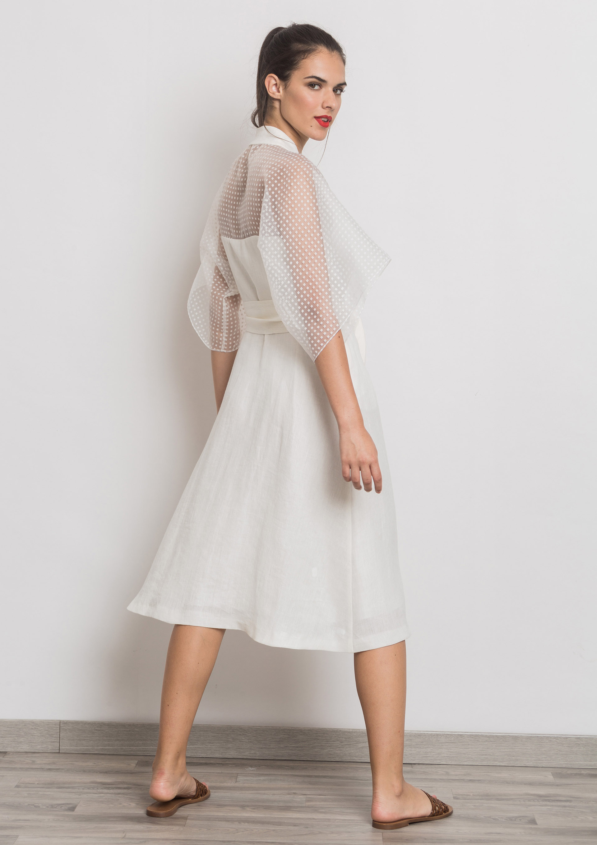 Midi Dress In Ecru With Raglan Sleeves