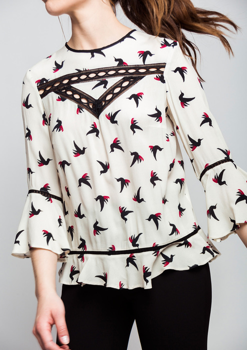 Everly Bird Print Blouse